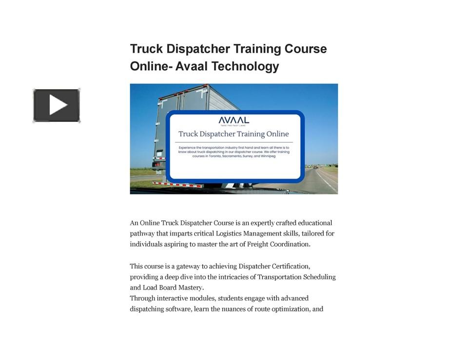 PPT – Truck Dispatcher Training Course Online- Avaal Technology ...