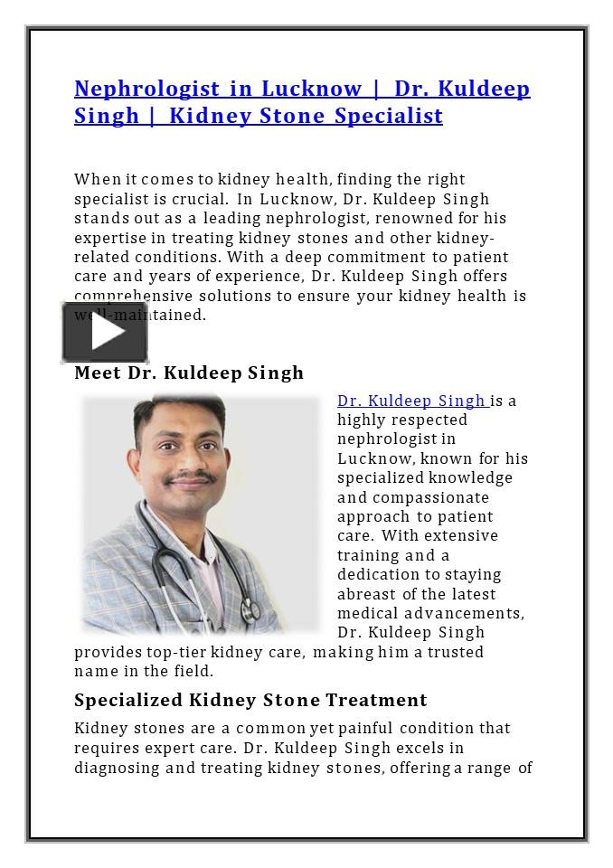 PPT – Nephrologist In Lucknow | Dr. Kuldeep Singh PowerPoint ...