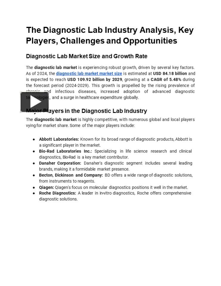 PPT – The Diagnostic Lab Industry Analysis, Key Players, Challenges and ...