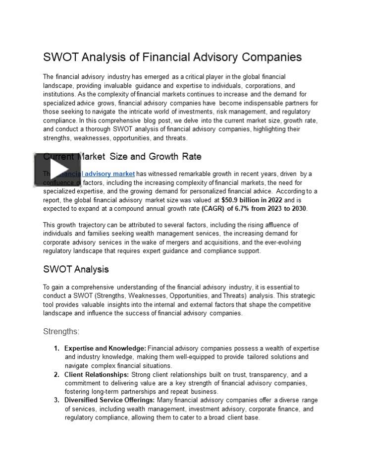 PPT – SWOT Analysis of Financial Advisory Companies PowerPoint ...