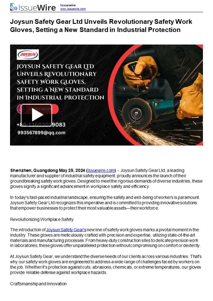 PPT – Joysun Safety Gear Ltd Unveils Revolutionary Safety Work Gloves ...