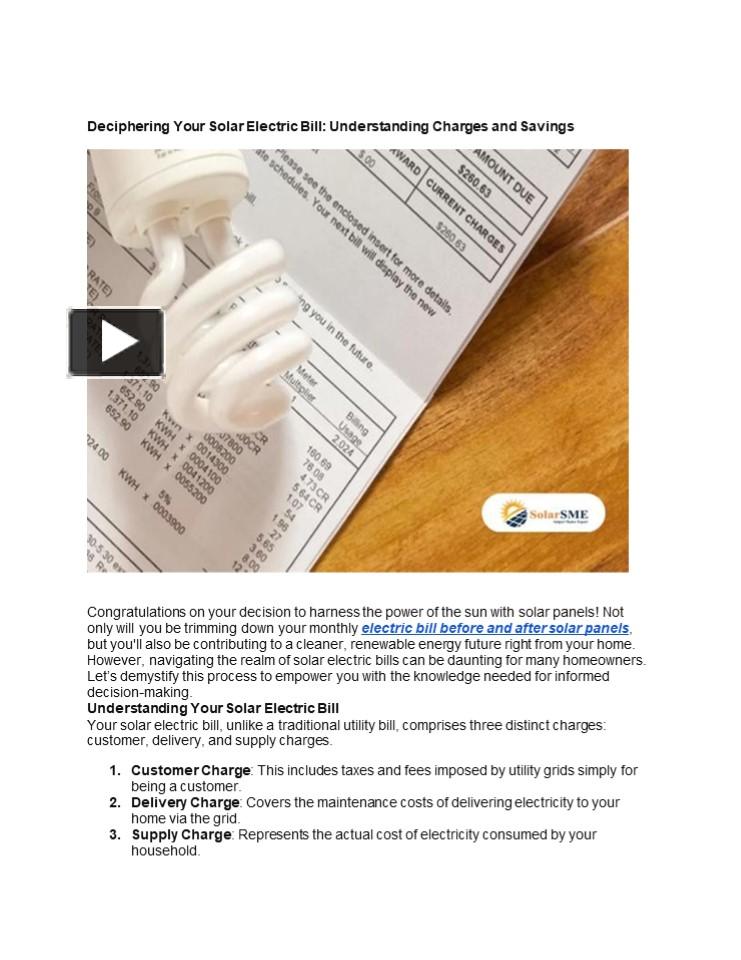 PPT – Deciphering Your Solar Electric Bill: Understanding Charges and ...