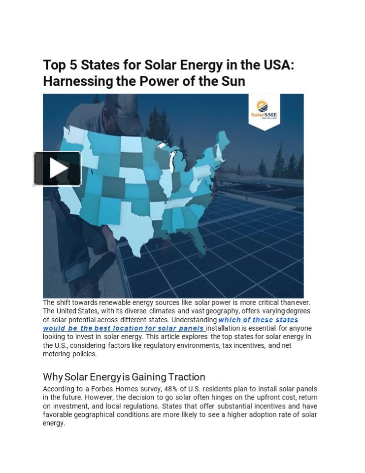Top 5 States for Solar Energy in the USA: Harnessing the Power of the ...