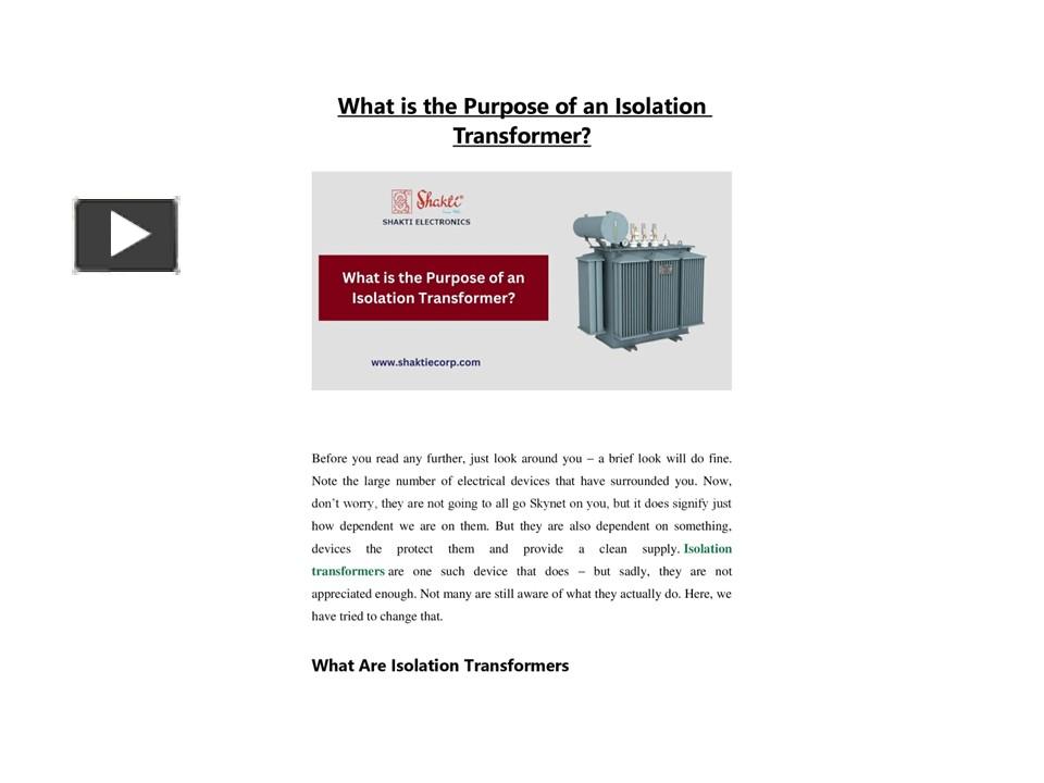 PPT – What is the Purpose of an Isolation Transformer. PowerPoint ...