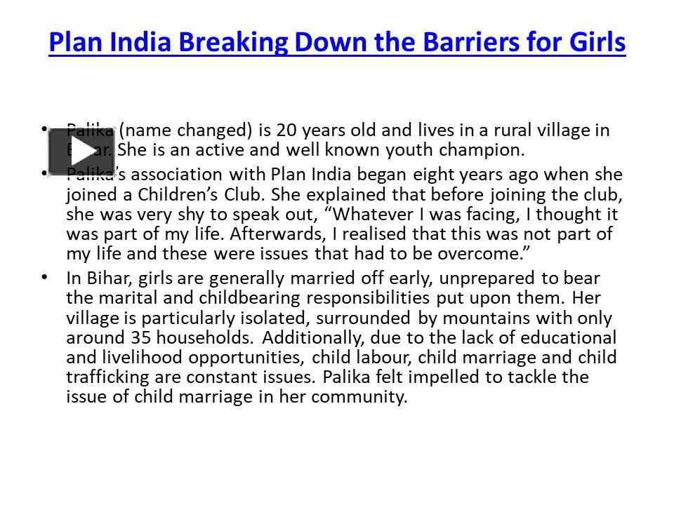 PPT – Plan India Breaking Down the Barriers for Girls PowerPoint ...