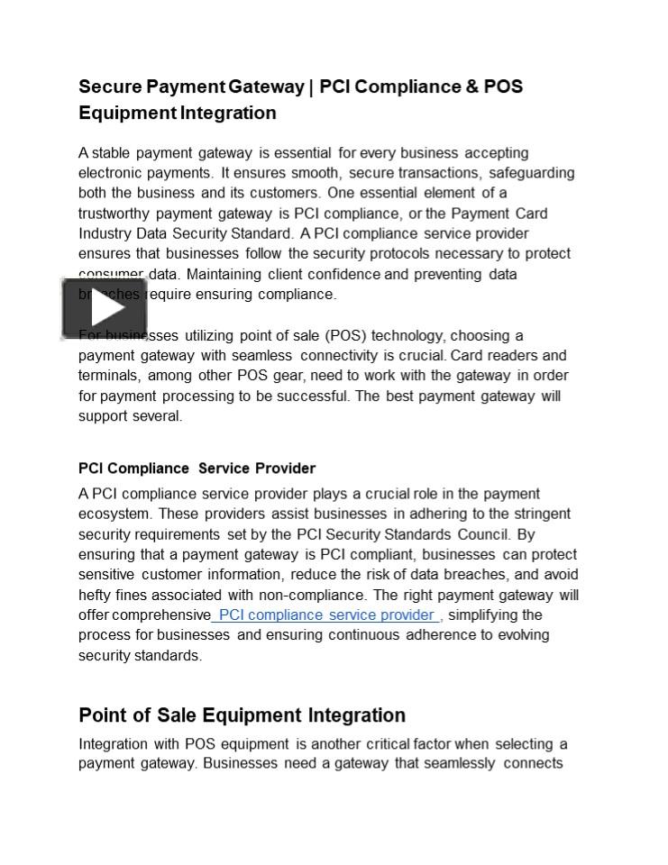 Secure Payment Gateway PCI Compliance & POS Equipment Integration ...