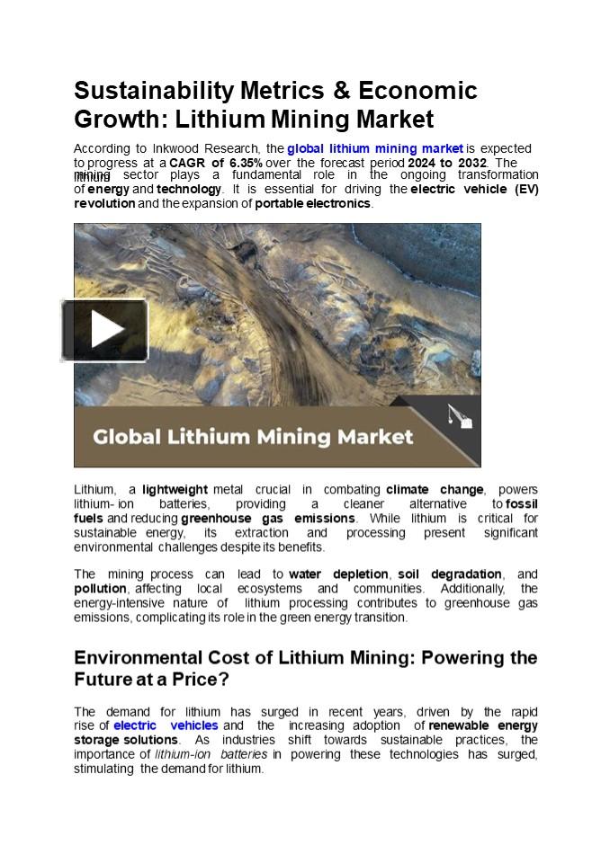 PPT – Sustainability Metrics & Economic Growth: Lithium Mining Market ...