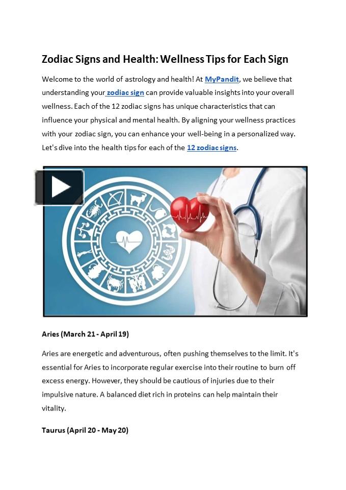 Zodiac Signs and Health: Wellness Tips for Each Sign presentation ...