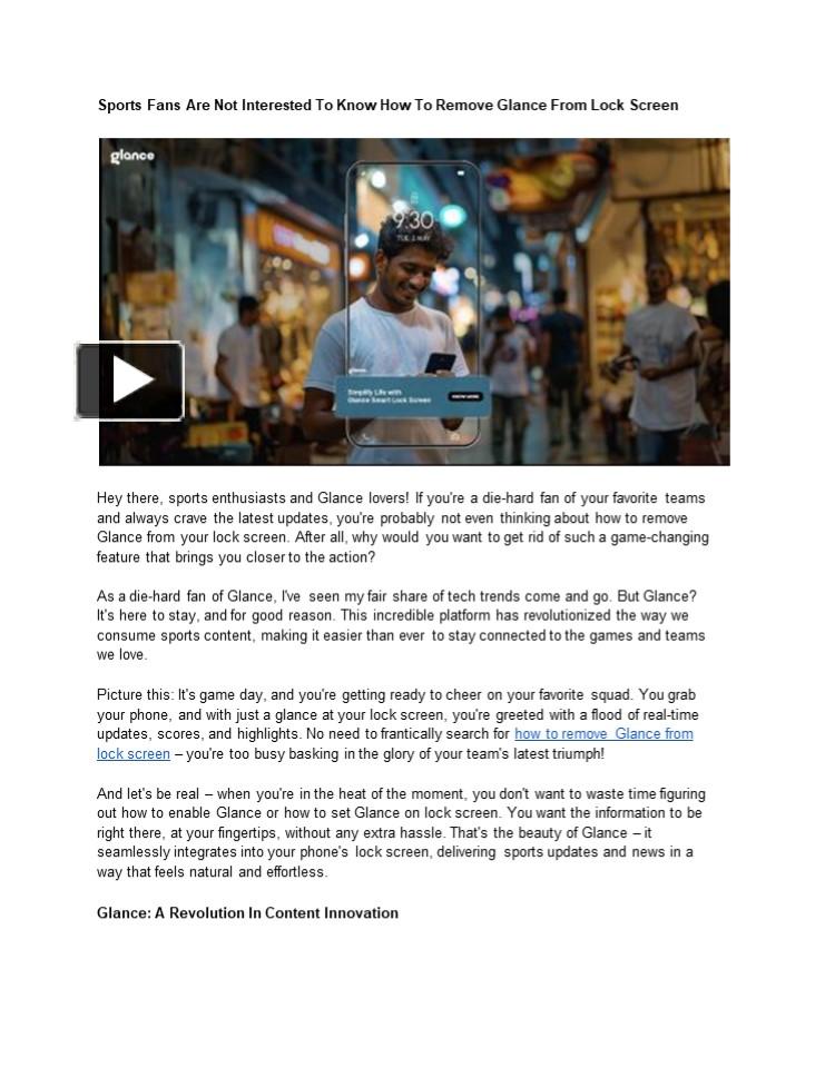 Sports Fans Are Not Interested To Know How To Remove Glance From Lock ...