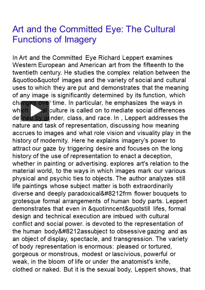PPT – PDF_⚡ Art and the Committed Eye: The Cultural Functions of ...