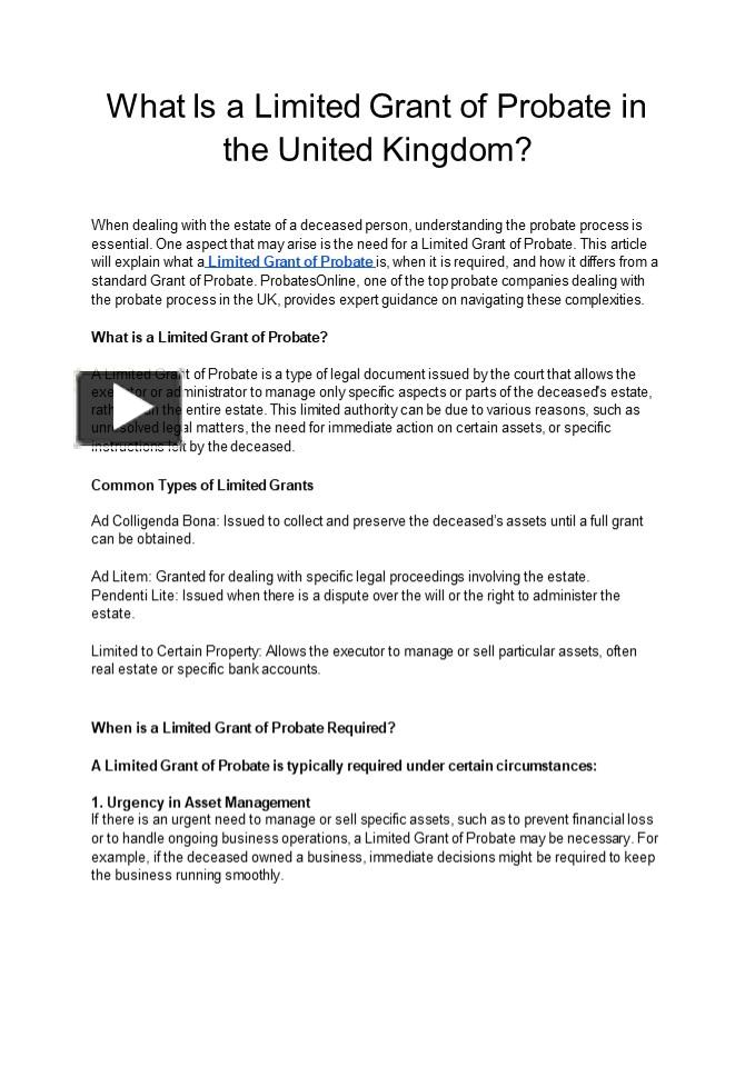 PPT – What Is a Limited Grant of Probate in the United Kingdom ...