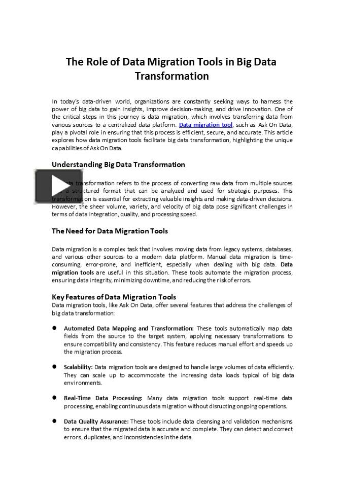 PPT – The Role of Data Migration Tools in Big Data Transformation ...