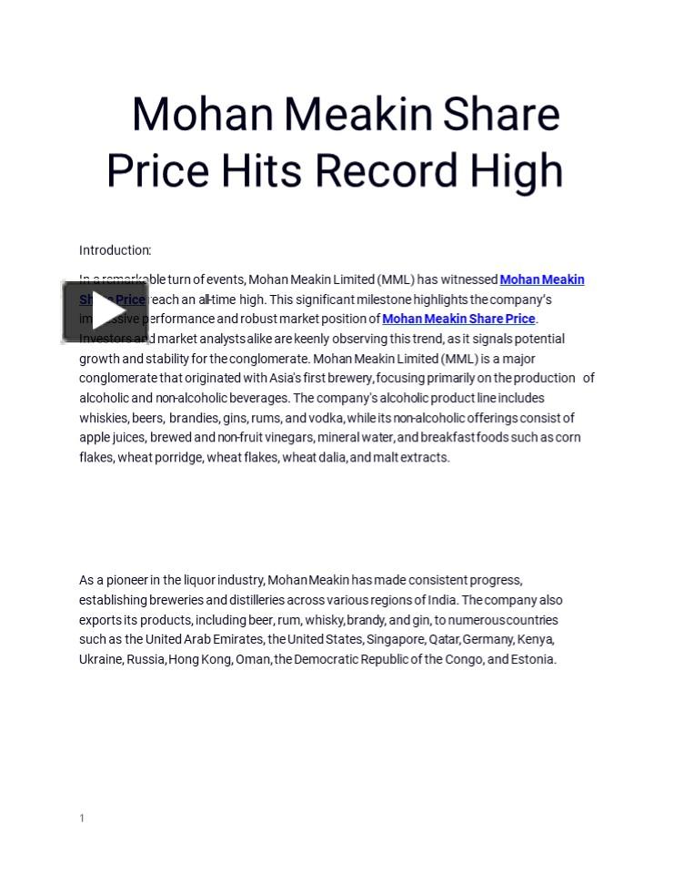 Find the Best Mohan Meakin Share Price Exclusively on Planify ...