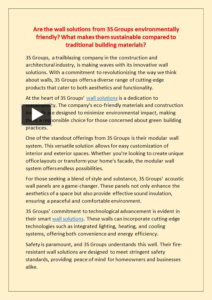 Are the wall solutions from 3S Groups environmentally friendly? What ...