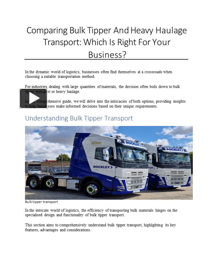 Comparing Bulk Tipper And Heavy Haulage Transport: Which Is Right For ...