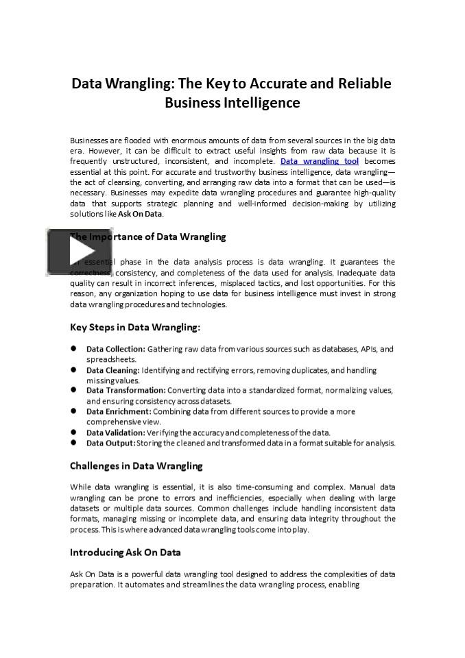 PPT – The Key to Accurate and Reliable Business Intelligence PowerPoint ...