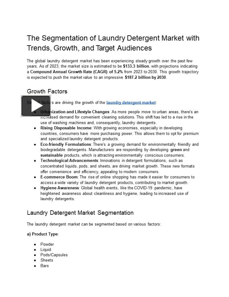 The Segmentation of Laundry Detergent Market with Trends, Growth, and ...