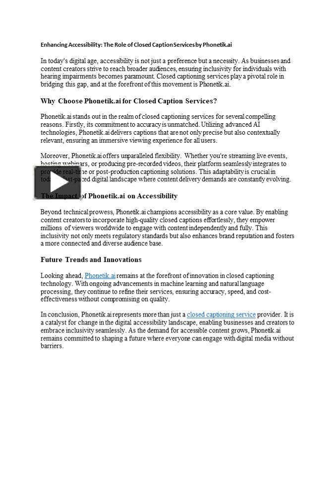 PPT – Enhancing Accessibility: The Role of Closed Caption Services by ...