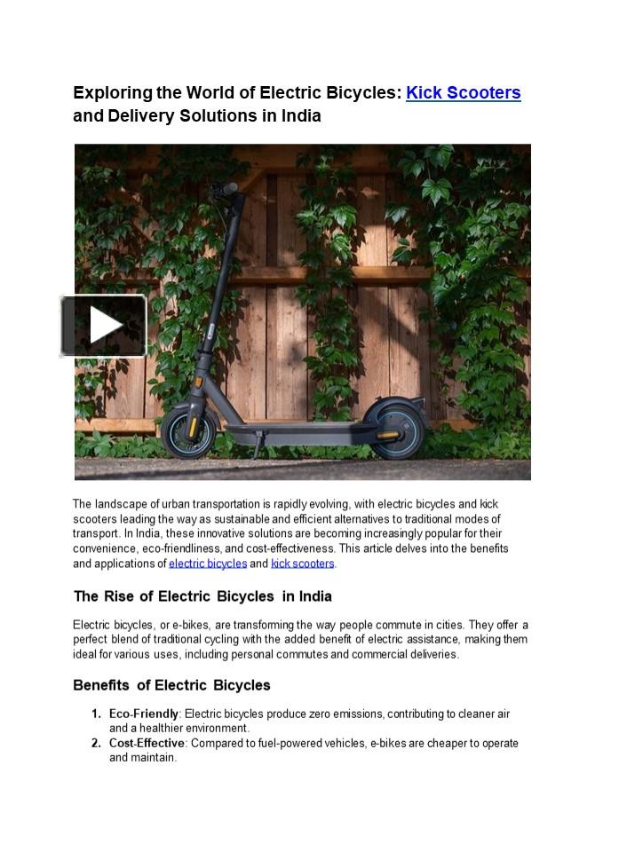 PPT – Exploring the World of Electric Bicycles: Kick Scooters and ...