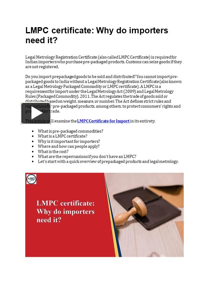 LMPC certificate: Why do importers need it? presentation | free to download