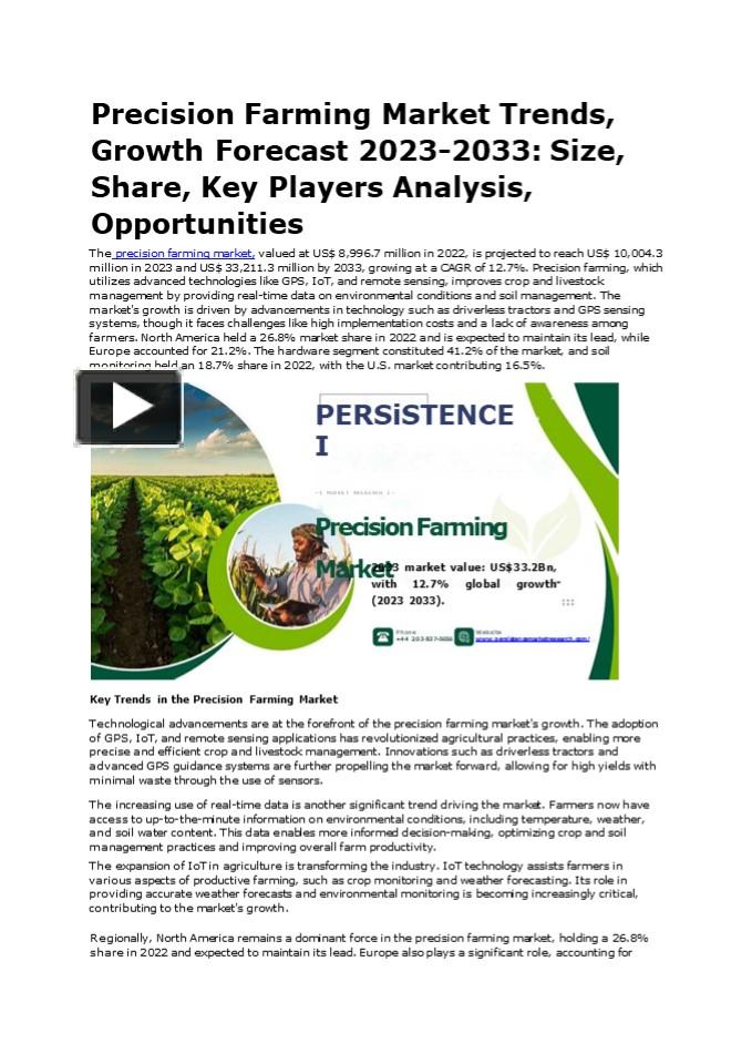 Precision Farming Market Size Share Trends Growth Forecast 2023 2033