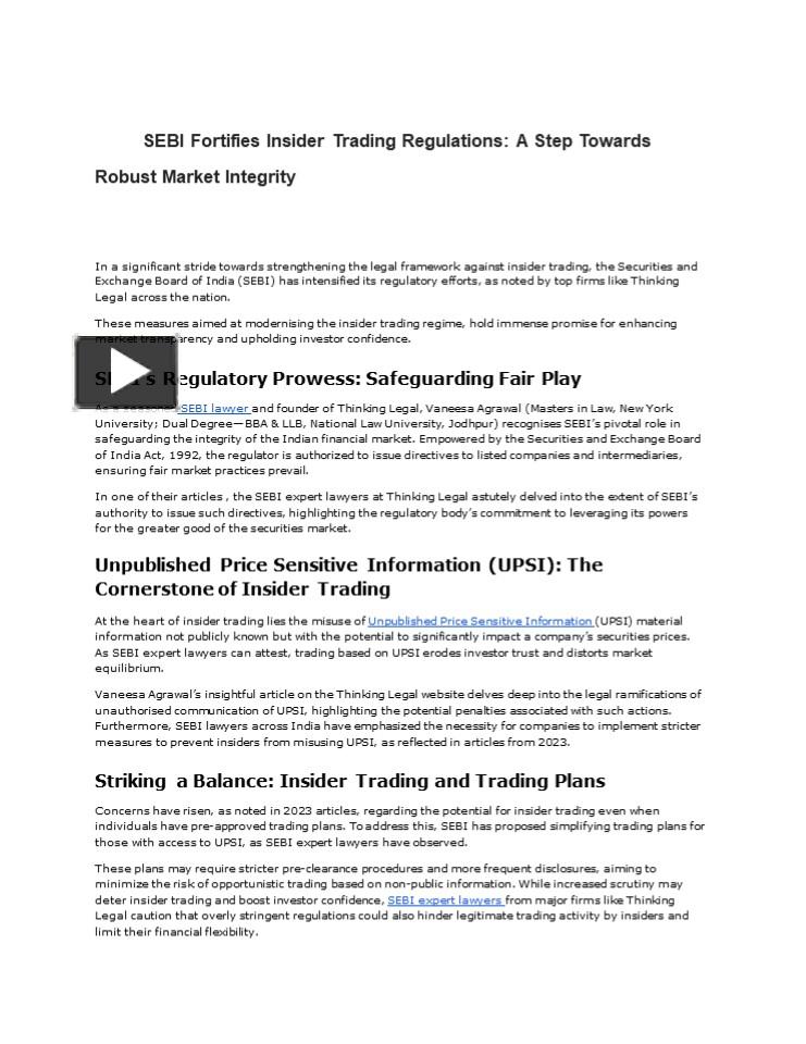 PPT – SEBI Fortifies Insider Trading Regulations: A Step Towards Robust ...