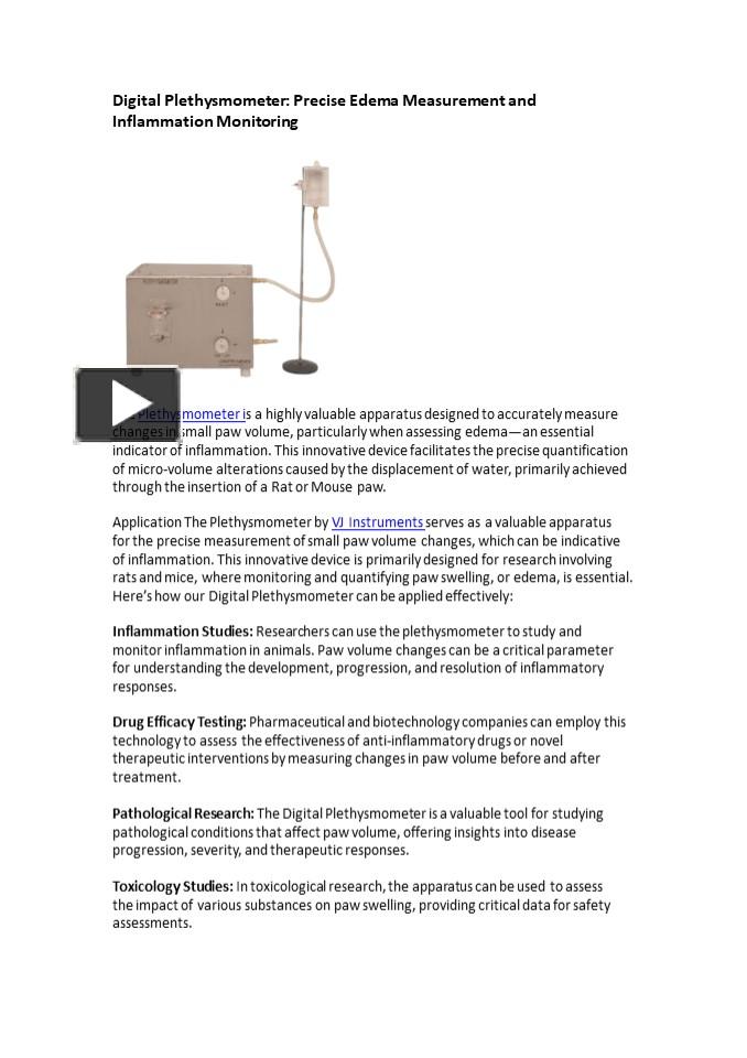 Digital Plethysmometer: Precise Edema Measurement and Inflammation ...