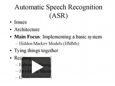 Automatic Speech Recognition ASR presentation | free to view