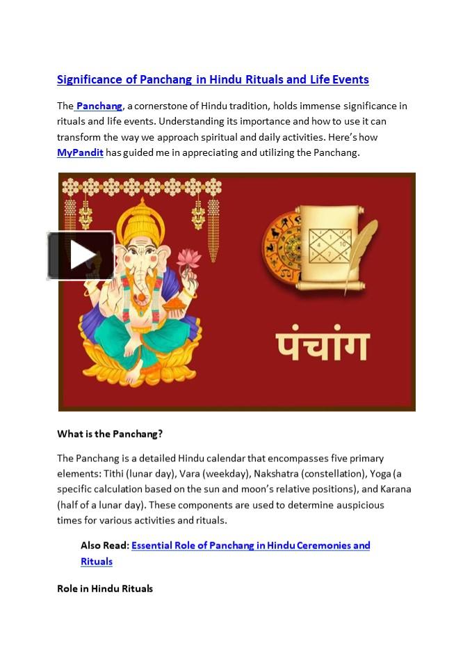 Significance of Panchang in Hindu Rituals and Life Events presentation ...