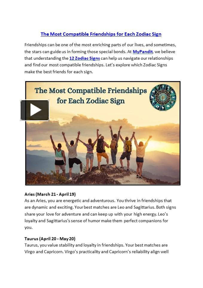 PPT – The Most Compatible Friendships for Each Zodiac Sign PowerPoint ...