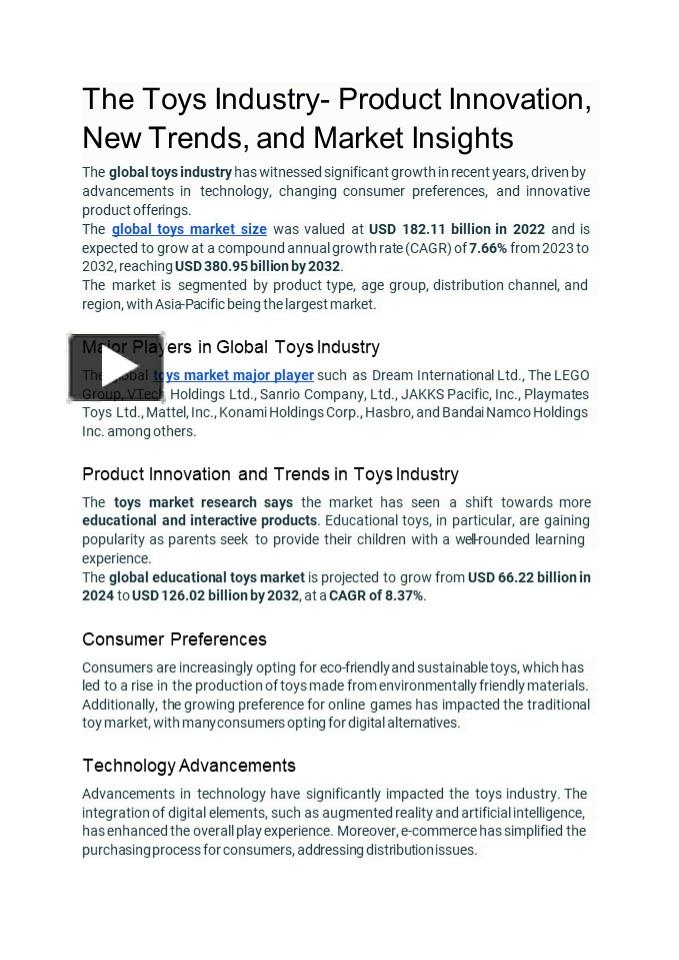 PPT – The Toys Industry- Product Innovation, New Trends, and Market ...