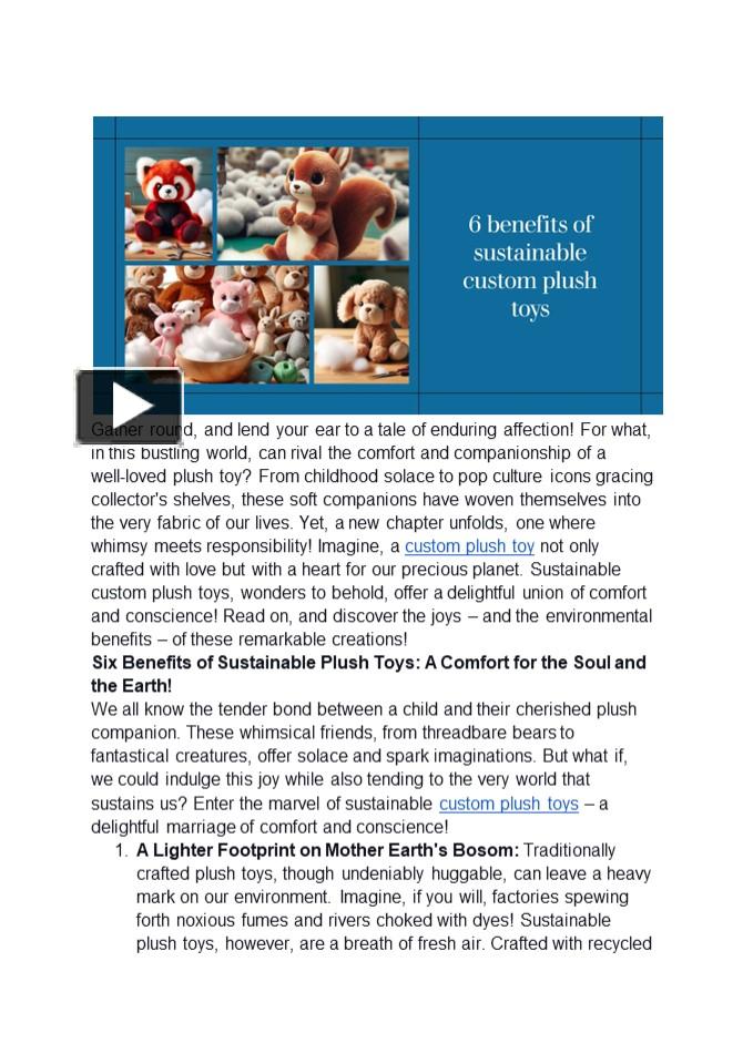 6 Benefits of Sustainable Custom Plush Toys presentation | free to download