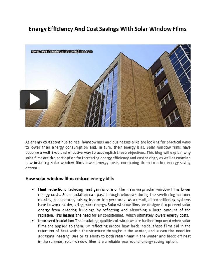 PPT – Energy Efficiency And Cost Savings With Solar Window Films ...