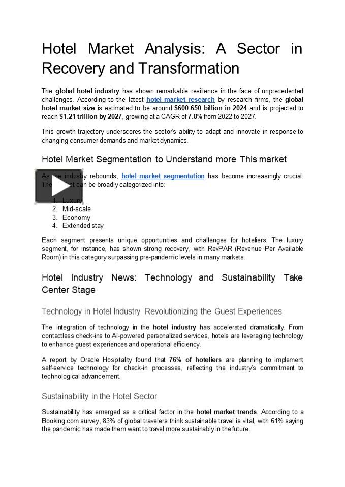 Hotel Market Analysis: A Sector in Recovery and Transformation ...