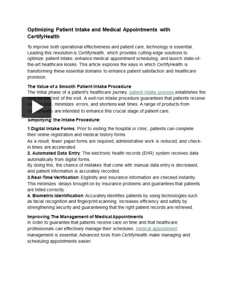 Optimizing Patient Intake and Medical Appointments with CertifyHealth ...