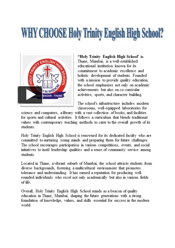 PPT – Why to choose Holy Trinity School? PowerPoint presentation | free ...