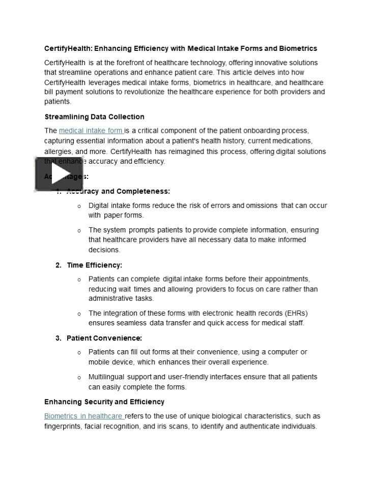 PPT – CERTIFYHEALTH: ENHANCING EFFICIENCY WITH MEDICAL INTAKE FORMS AND ...