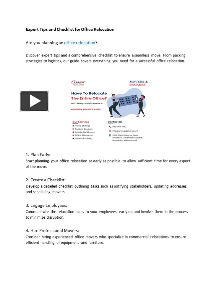 Expert Tips and Checklist for Office Relocation presentation | free to ...