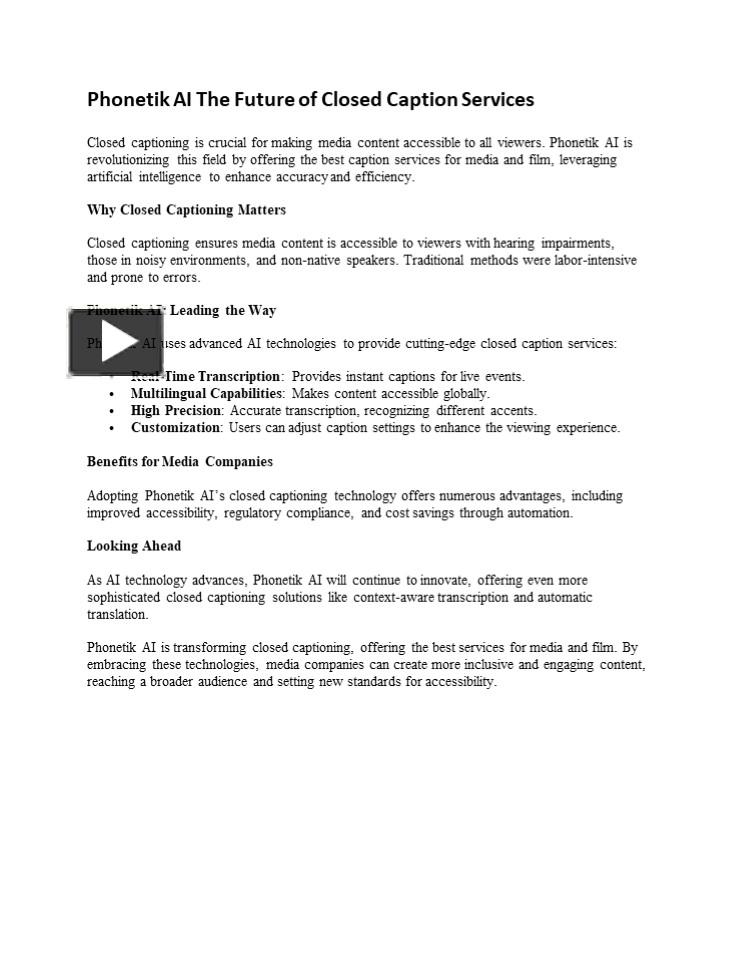 PPT – Phonetik AI: The Future of Closed Caption Services PowerPoint ...