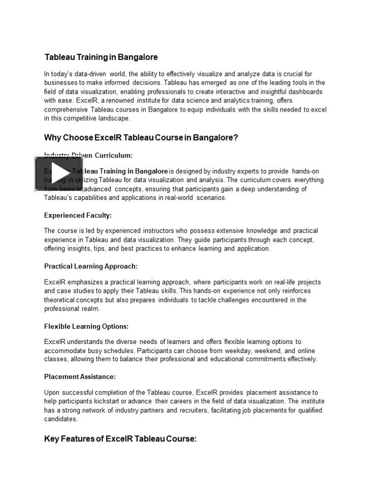 Tableau Training in Bangalore (2) presentation | free to download