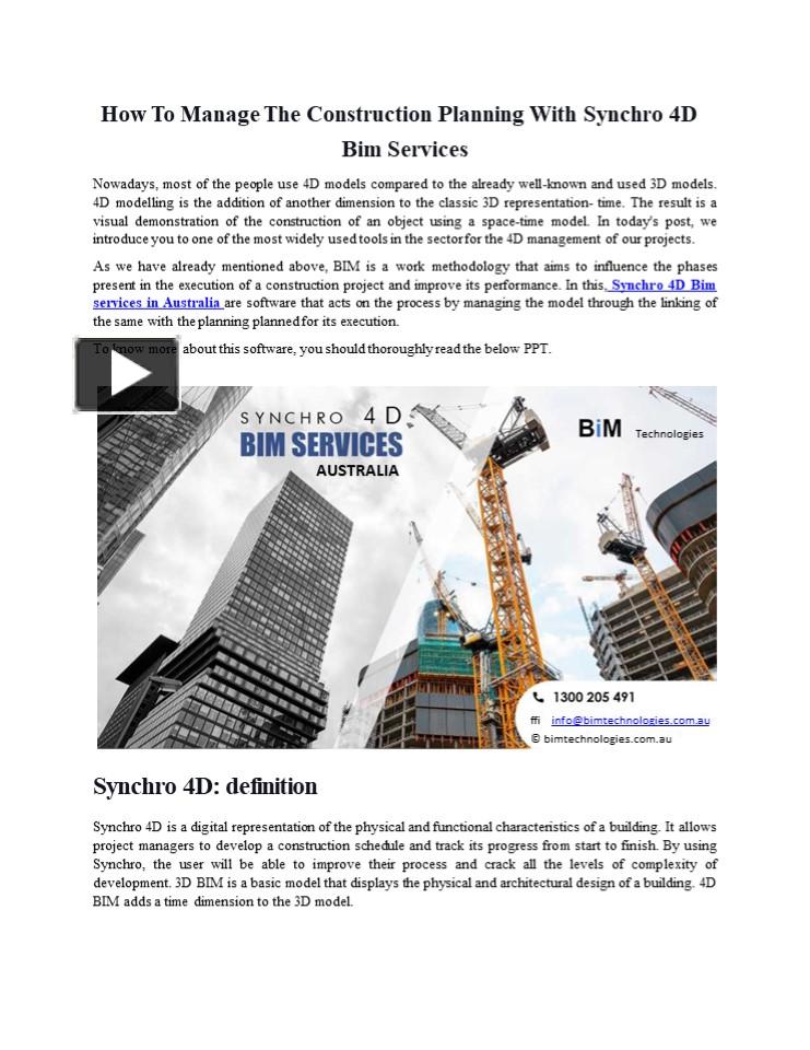 How To Manage The Construction Planning With Synchro 4D Bim Services ...