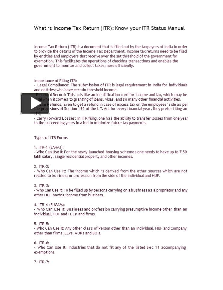 PPT – What is Income Tax Return (ITR): Know your ITR Status Manual ...