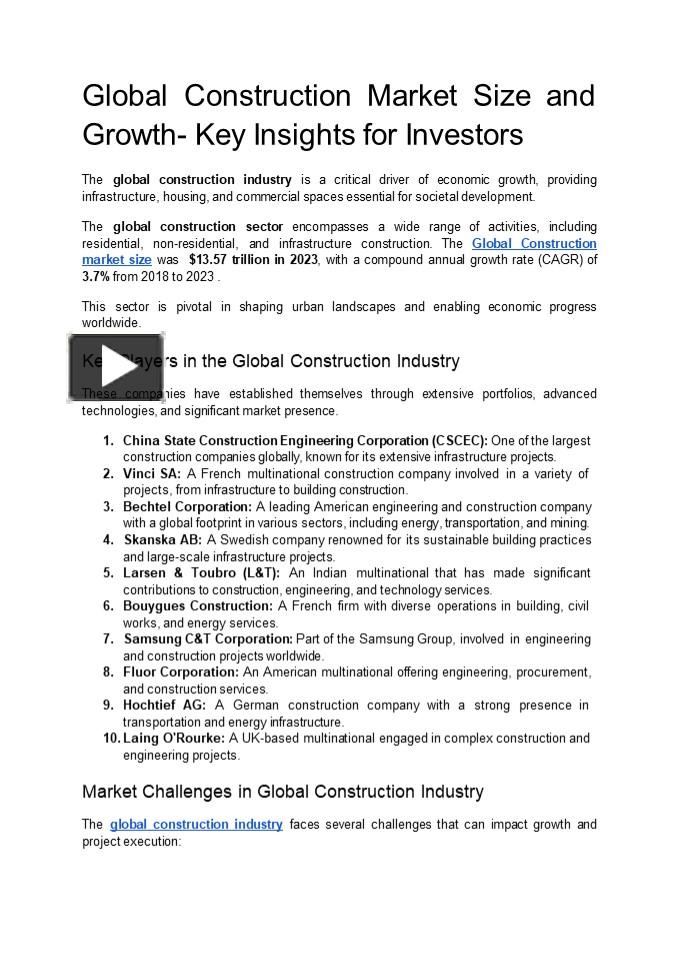 PPT – Global Construction Market Size and Growth- Key Insights for ...