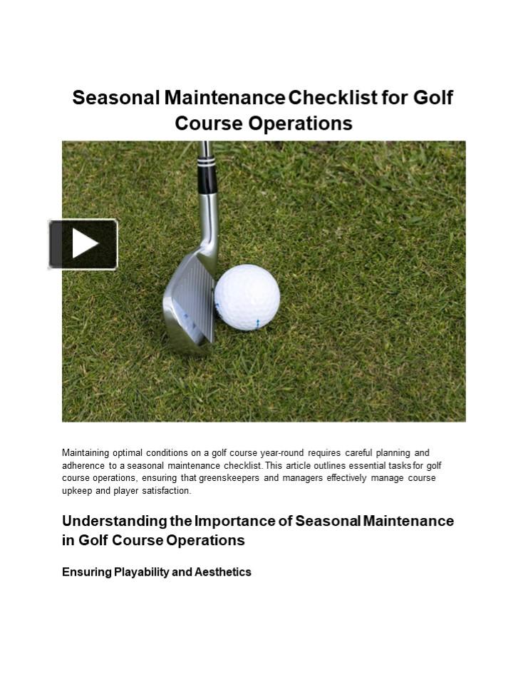 Seasonal Maintenance Checklist for Golf Course Operations presentation ...