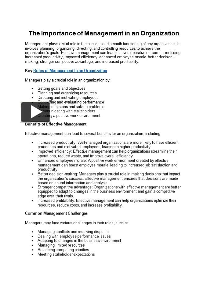 PPT – Importance of Management in an Organisation PowerPoint ...