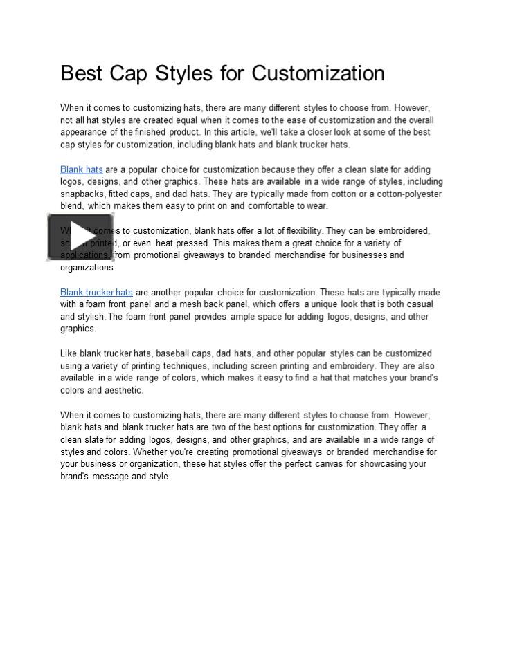 Best Cap Styles for Customization presentation | free to download