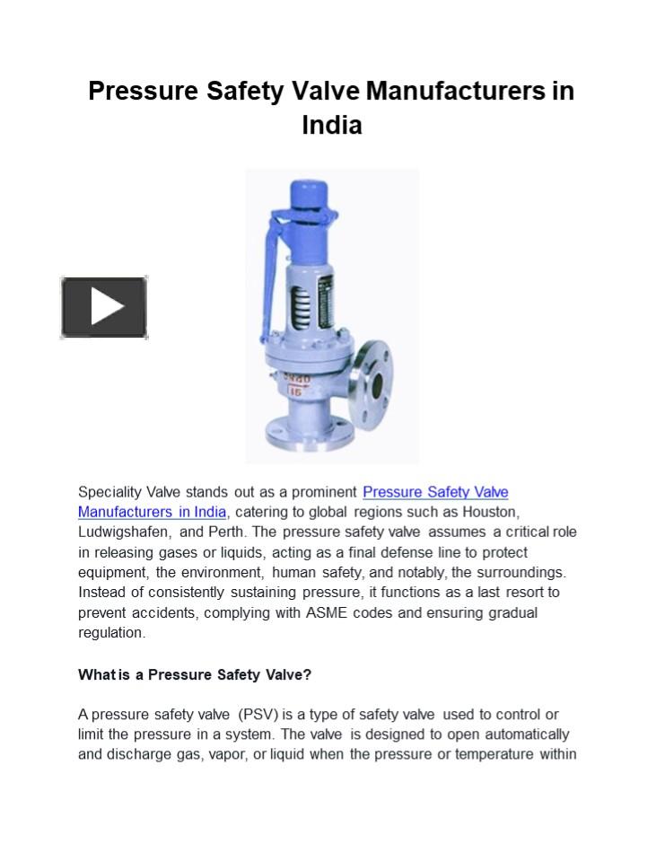 Pressure Safety Valve Manufacturers in India presentation | free to ...