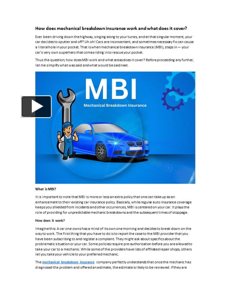 How does mechanical breakdown insurance work and what does it cover ...