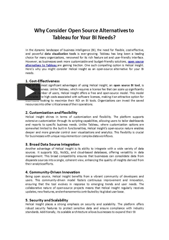 PPT – Why Consider Open Source Alternatives to Tableau for Your BI ...