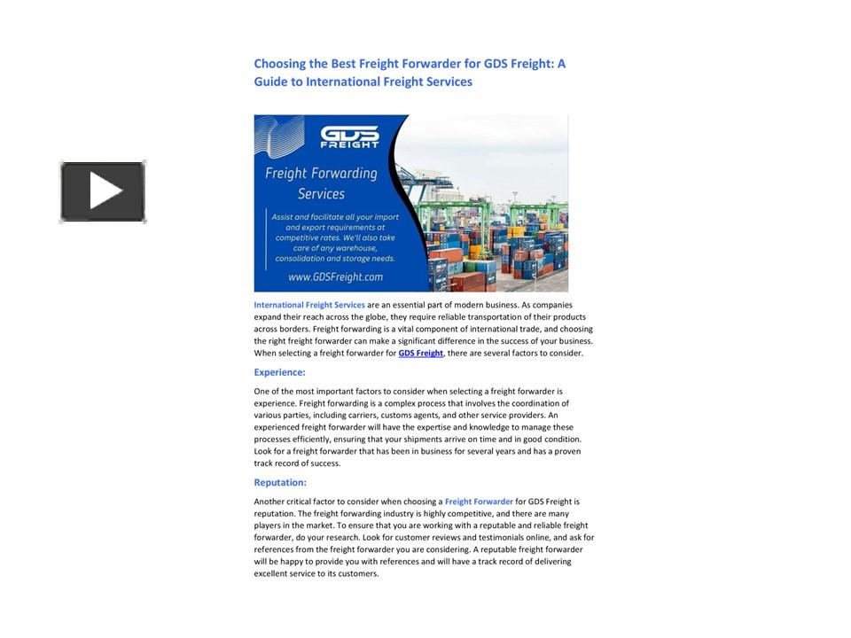 Choosing the Best Freight Forwarder for GDS Freight: A Guide to ...